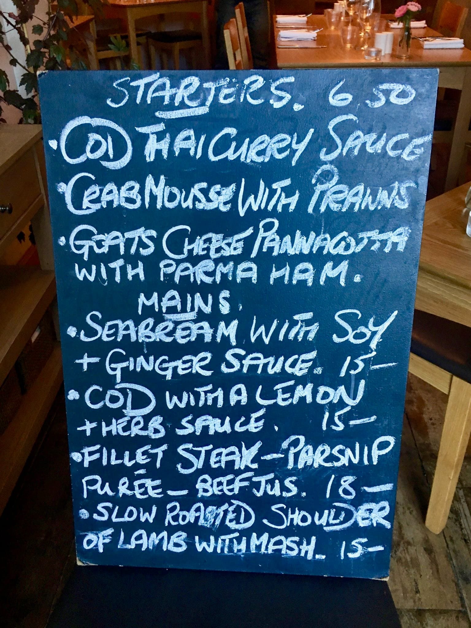 Number 3 Restaurant – Sample Evening Menu – Number 3 Restaurant